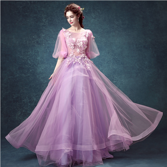 Elegant Women Modern Princess Half Sleeve Flower Ball Gown Chiffon ...