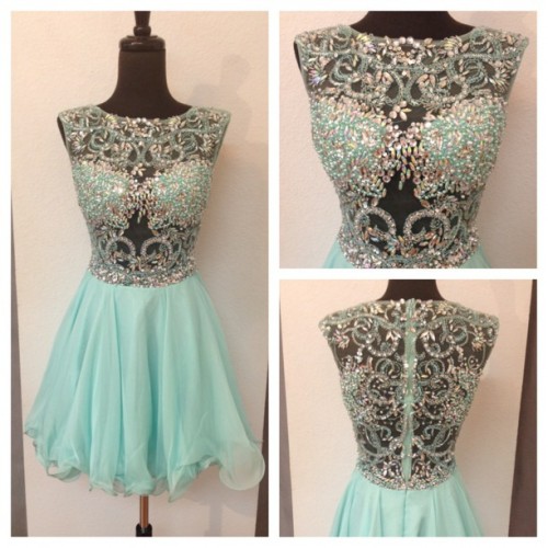 Green Prom Dresses Beaded Short Prom Dress 2015 Second Killed Chiffon ...