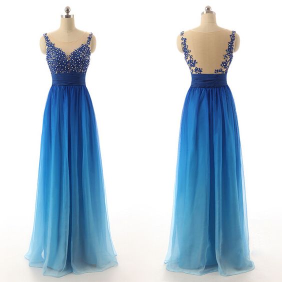 O-neck Prom Dress Noble Prom Dress Chiffon Prom Dress Gradient Color ...